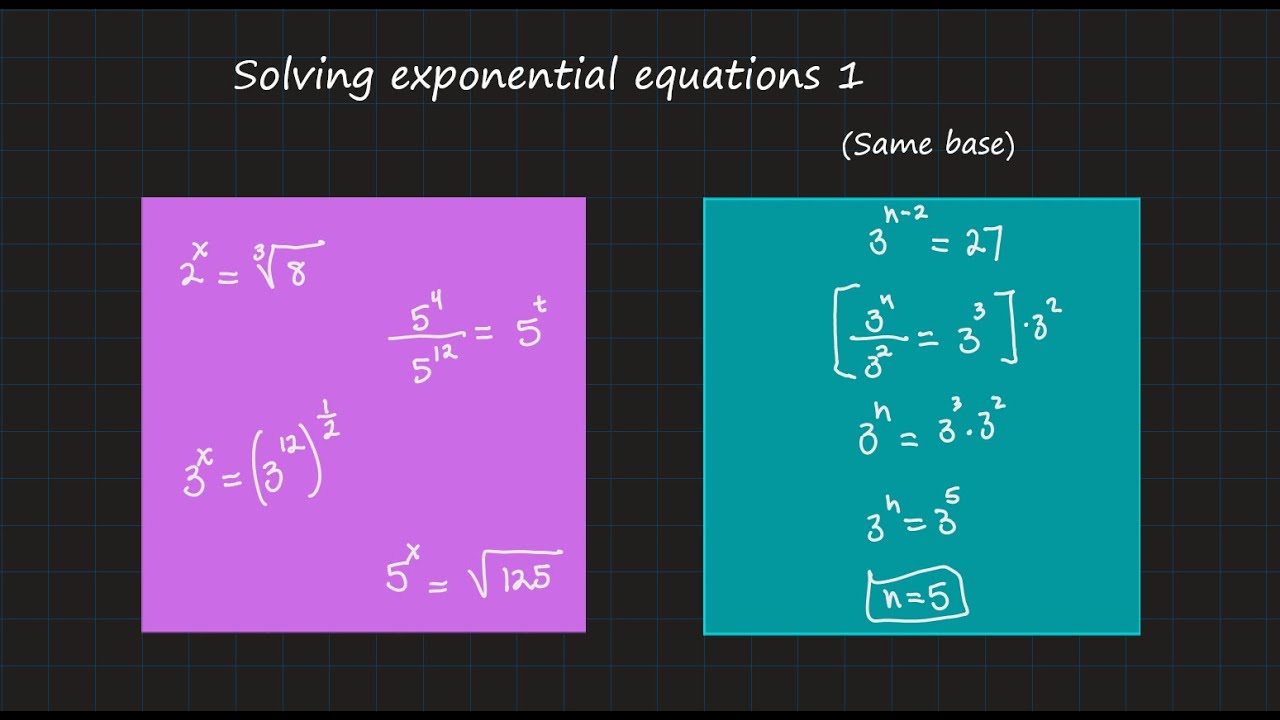 E11 Solving Exponential Equations 1 Same Base Youtube