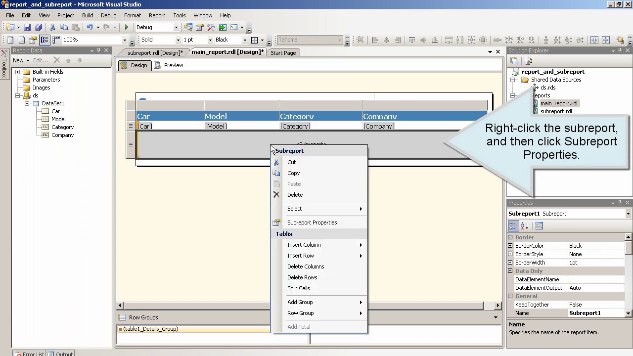 Reporting Services Tutorial Ssrs Introduction Adding A Subreport