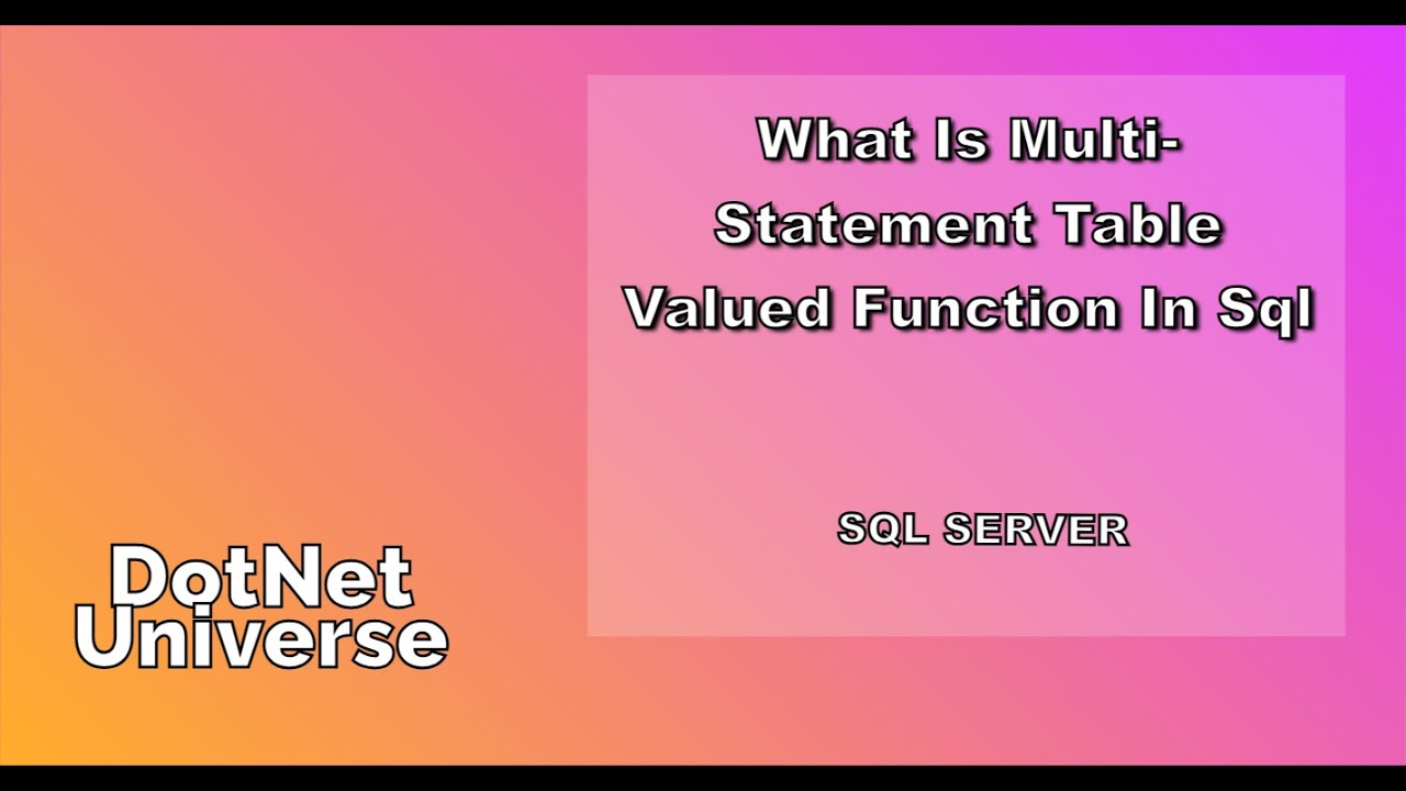 Multi Statement Table Valued Function In Sql Server Dotnet Universe