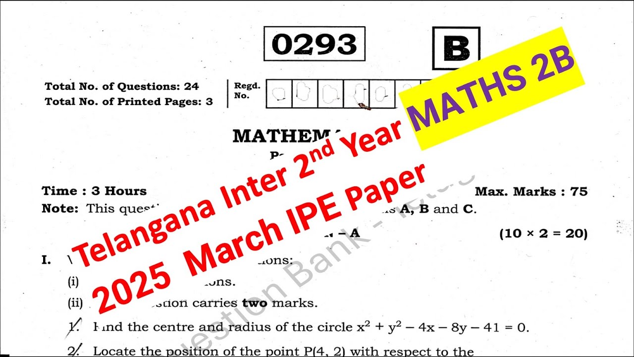 Telangana Ts Tg Inter 2nd Year Maths 2b 2025 March Previous Year