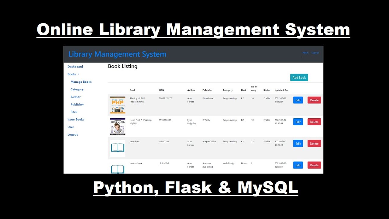 Online Library Management System With Python Flask Mysql Python