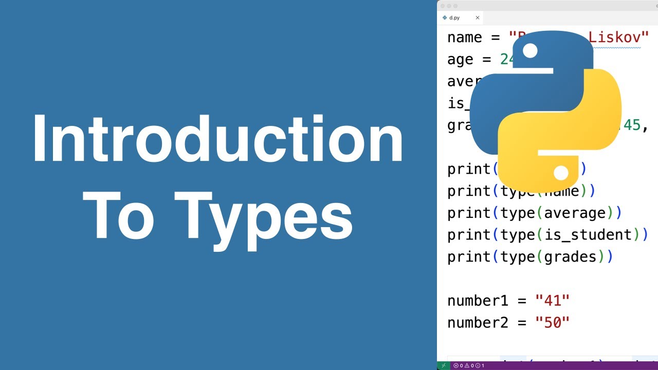 Introduction To Types Python Tutorial Youtube