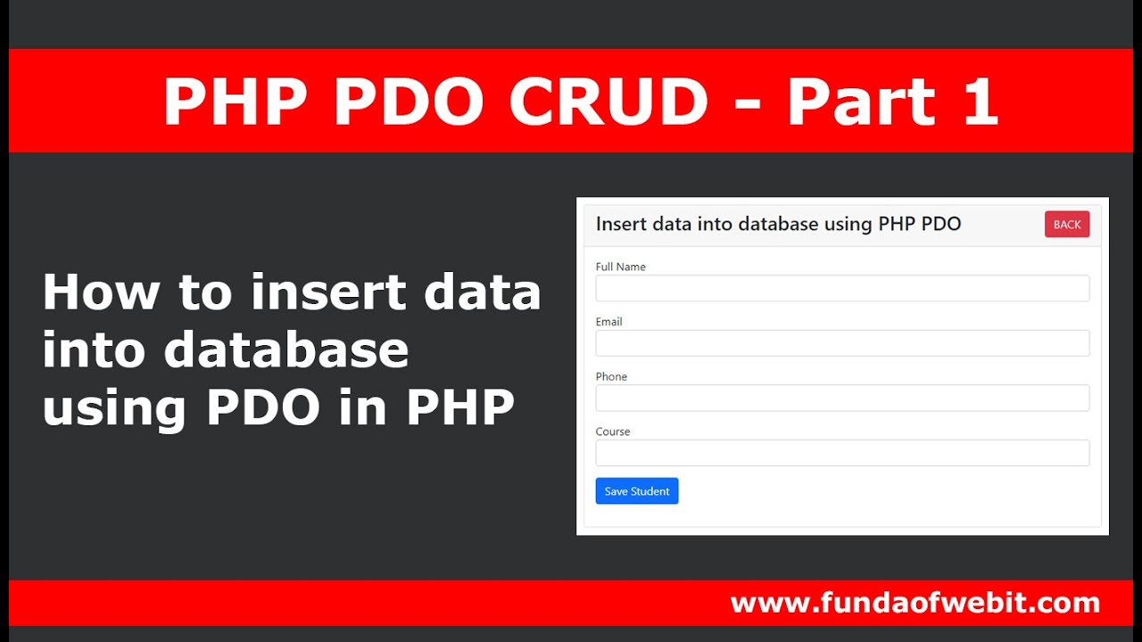 Php Pdo Crud 1 How To Insert Data Into Database Using Pdo In Php Youtube
