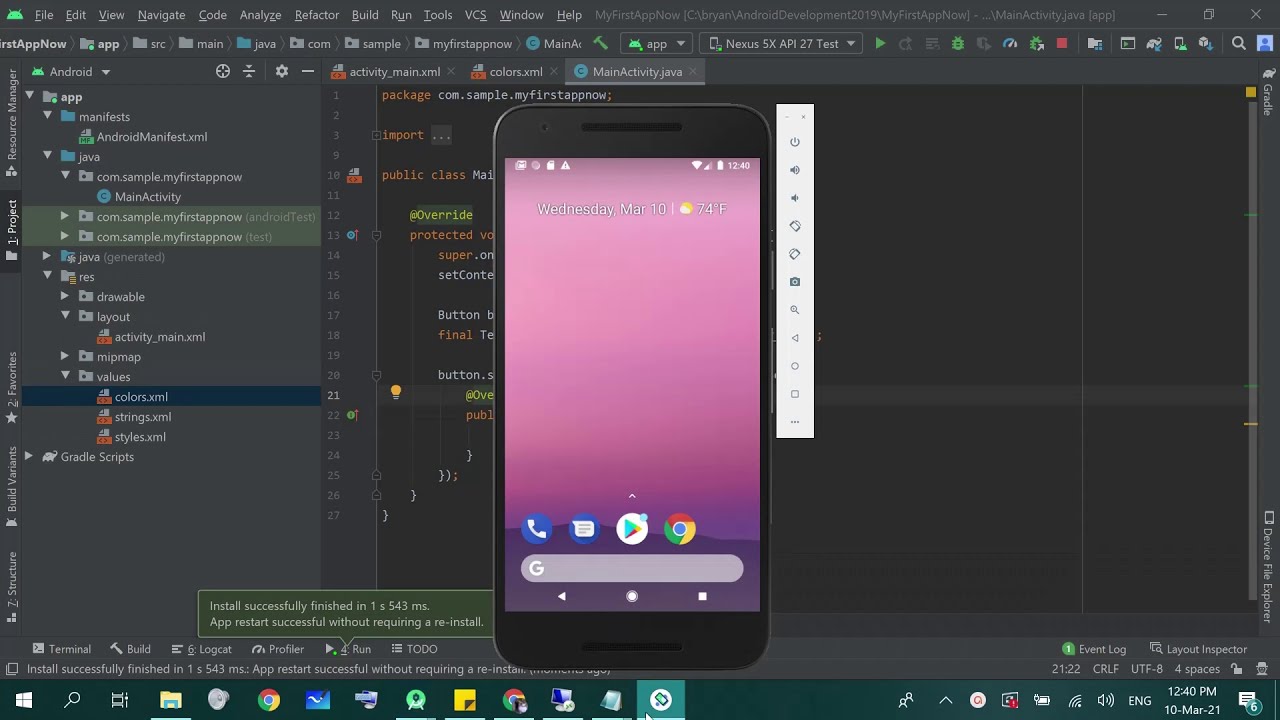 Create A Simple Android Application Using Android Studio Java Youtube