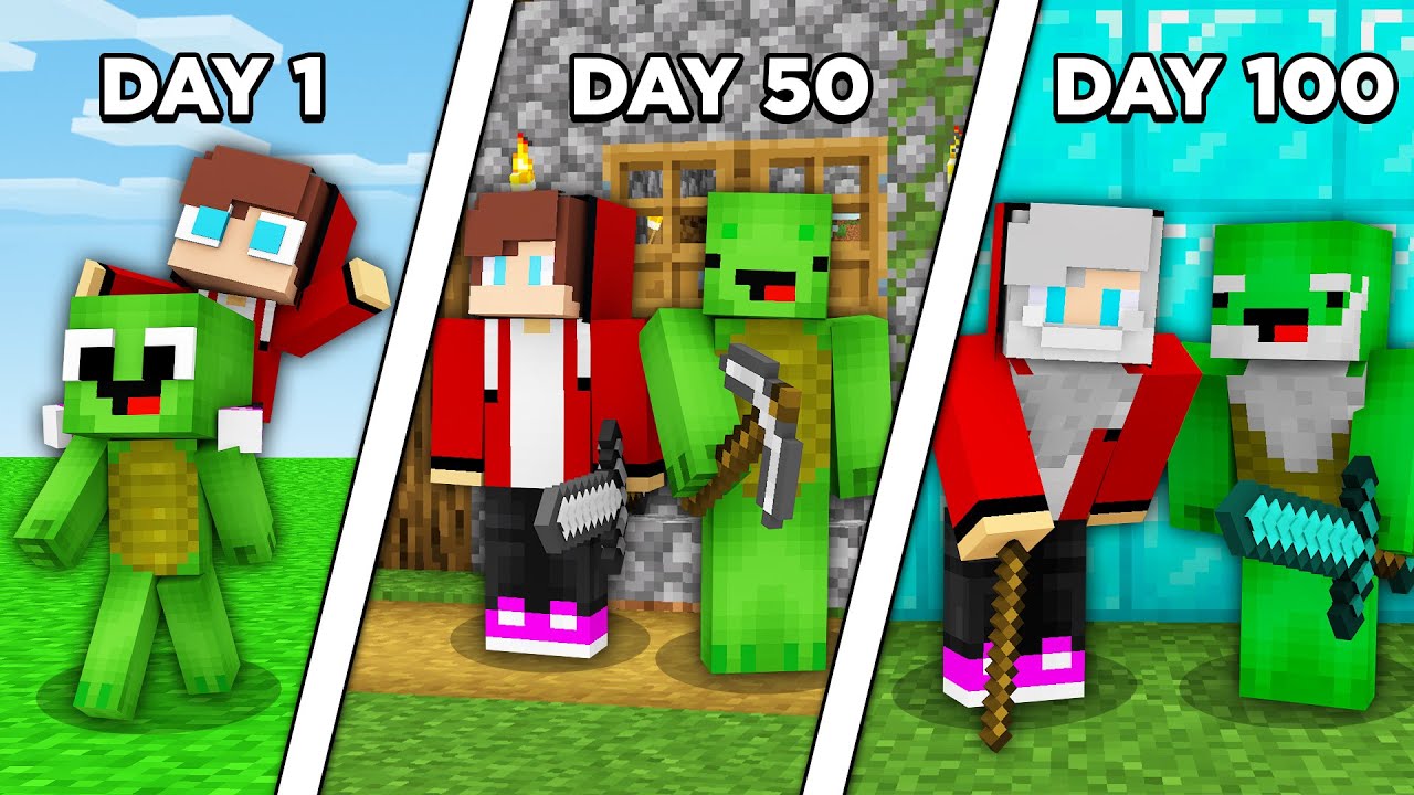 Mikey Jj Survived 100 Days In Minecraft Challenge Maizen Mizen