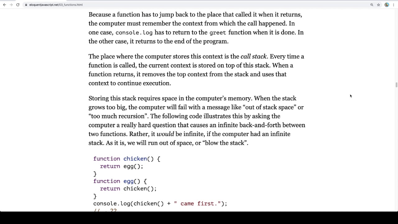 Eloquent Javascript Read Along Functions 006 The Call Stack Youtube