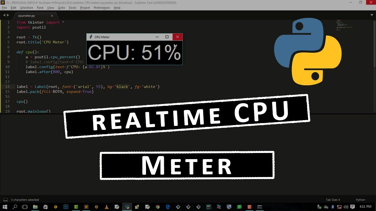 How To Create Realtime Cpu Meter Using Python Youtube