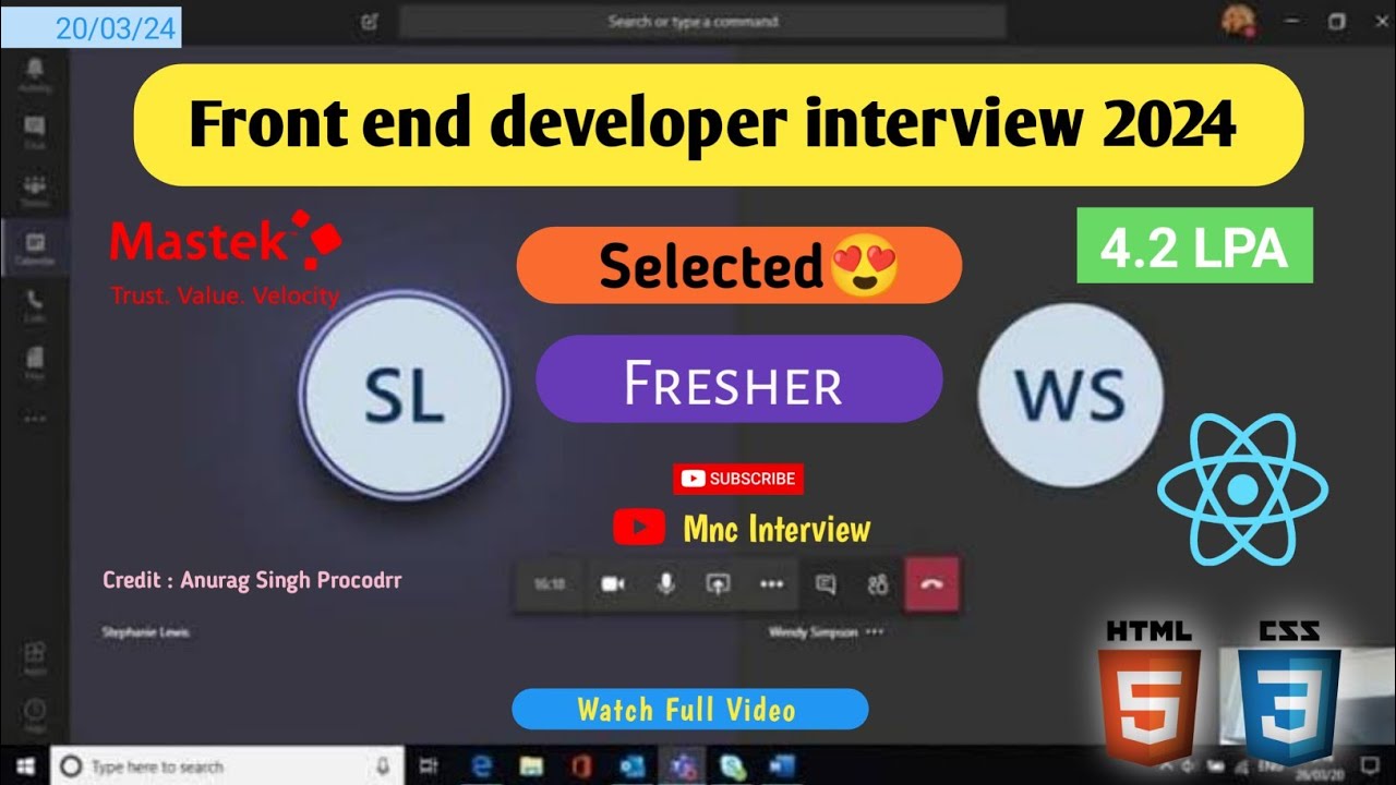 Front End Developer Interview 2024 React Js Interview Html Css