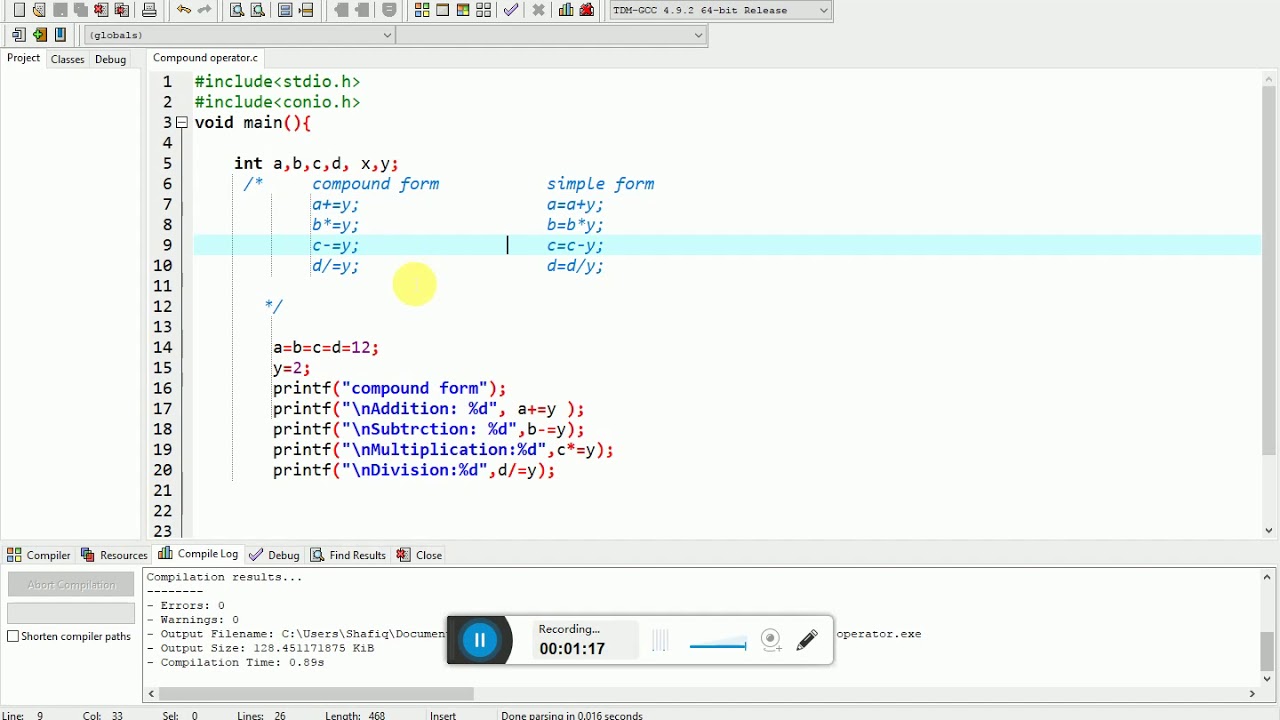 Compound Assignment Operator C Programming Language Youtube