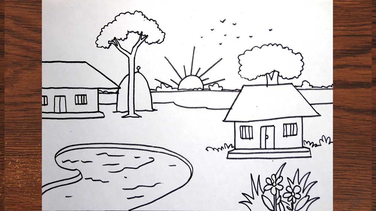 Scenery Drawing Simple Landscape Scenery Drawing How To Draw