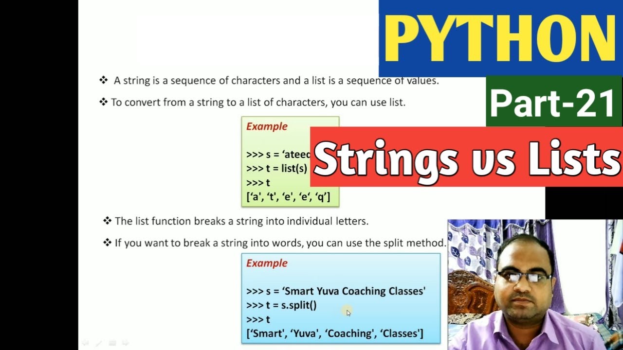 Python Part 21 Strings Vs Lists Youtube