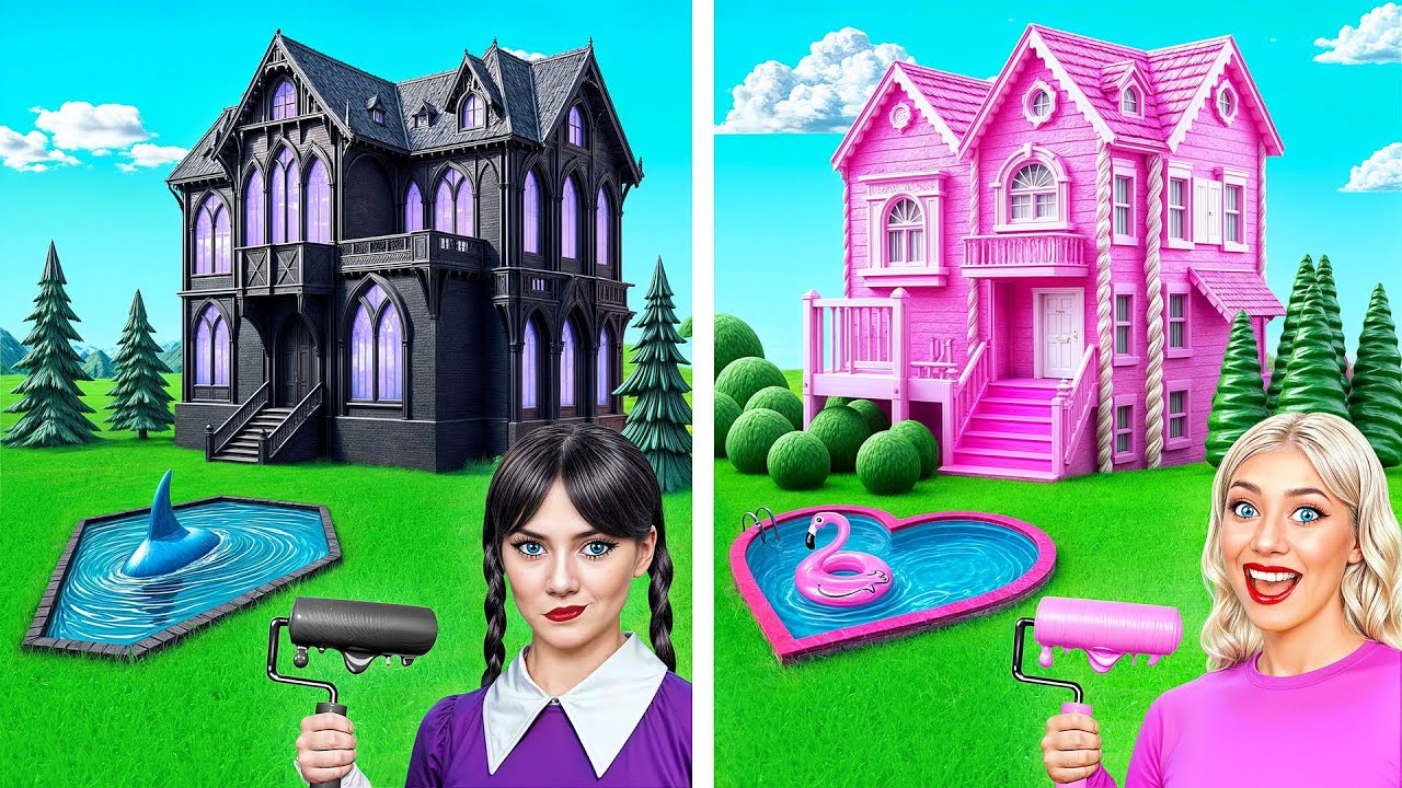 Wednesday Vs Barbie Rumah Satu Warna Tantangan Tantangan Gila Multi