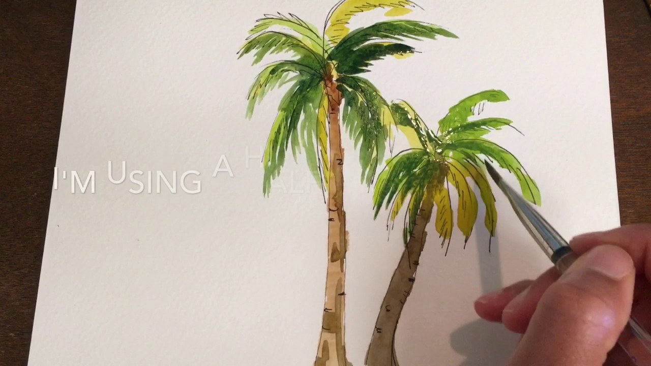 How To Paint Simple Palm Trees In Watercolor Youtube