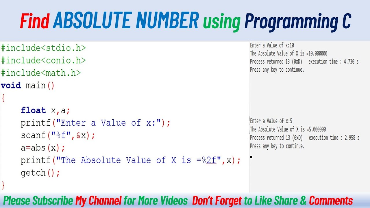 Find Absolute Value Using C C Programming Computer Programming