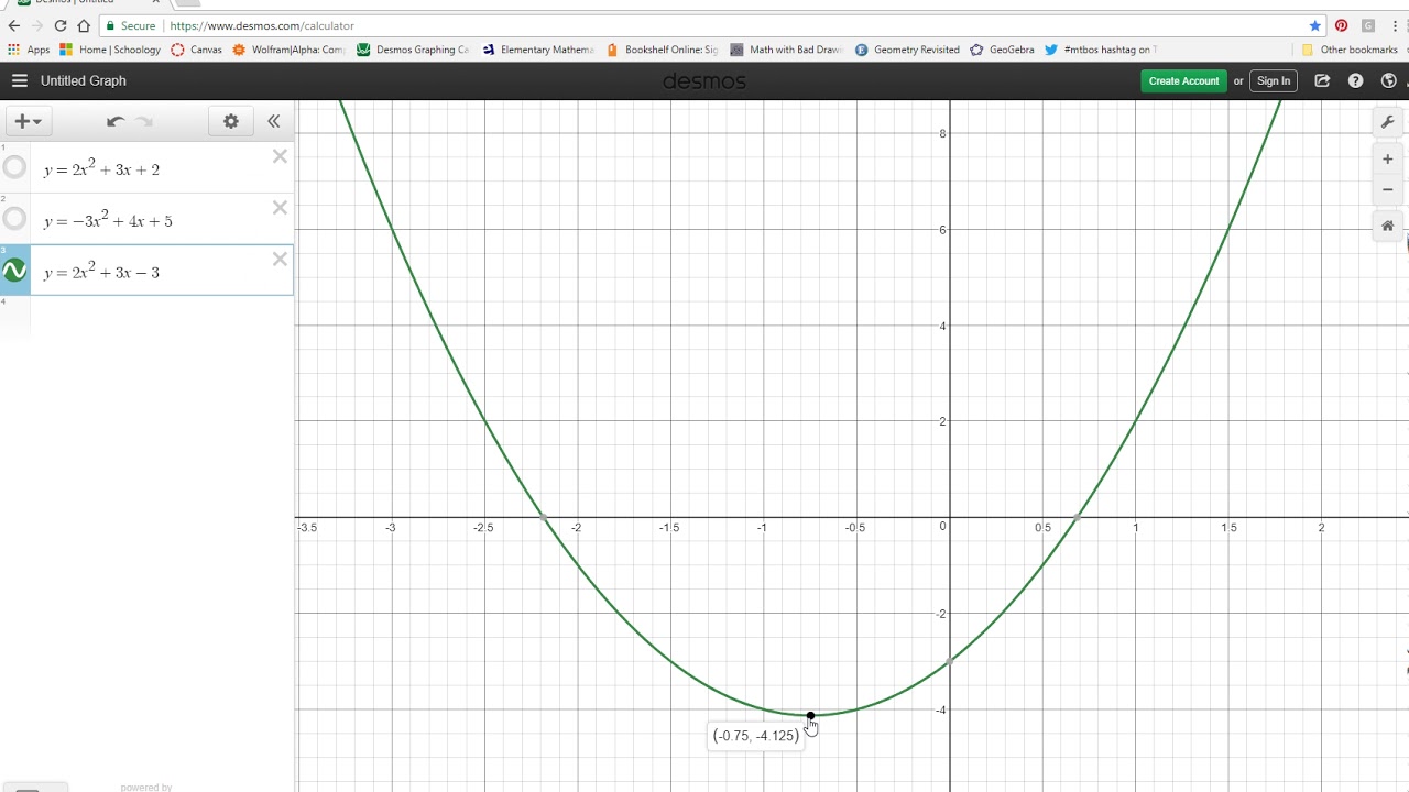 Graphing Quadratic Equations Using Desmos Youtube