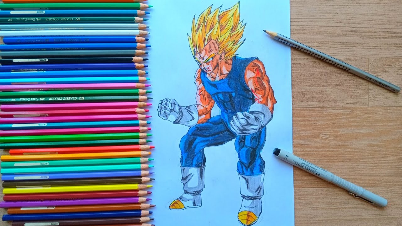 Drawing Majin Vegeta From Dragon Ball Z Colored Pencils Youtube