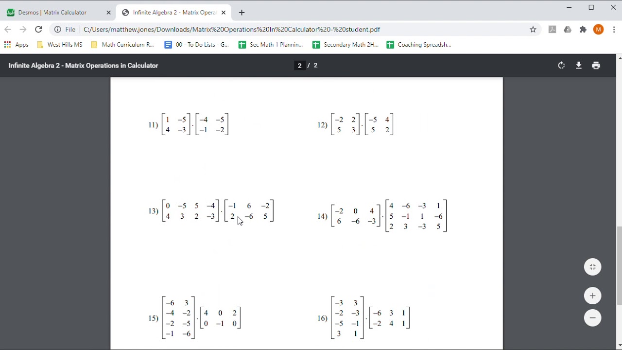 Using The Online Desmos Matrix Calculator Youtube