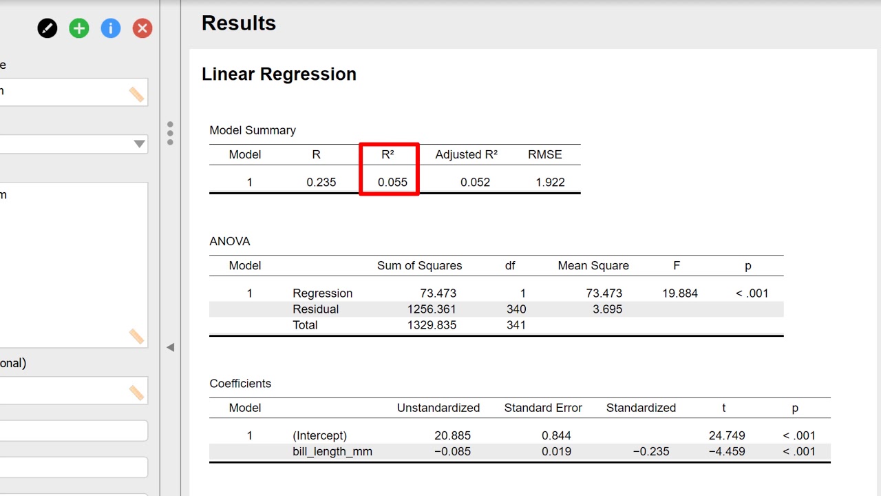 Jasp Simple Linear Regression Winter 2021 Youtube