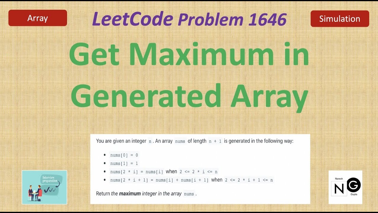 Get Maximum In Generated Array Leetcode 1646 Array Youtube