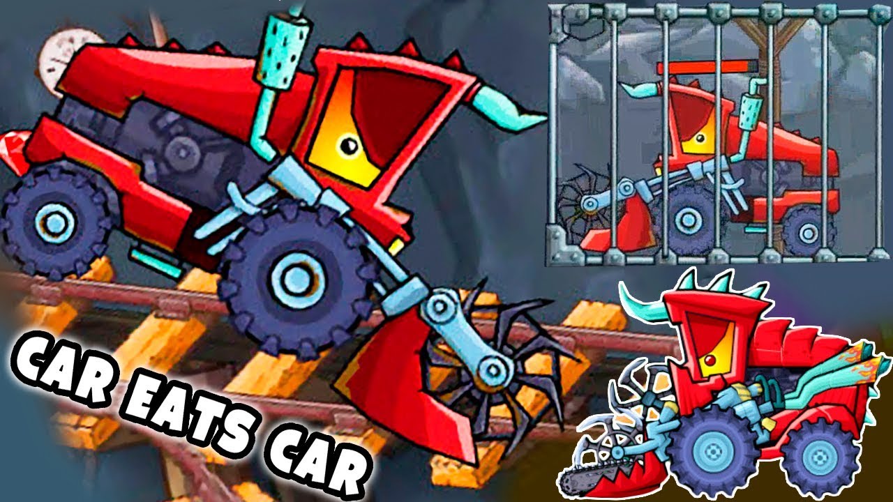 машина комбайн из всех частей Car Eats Car 1 2 3 сравнение хищной