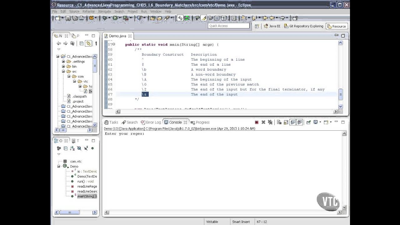 Vtc Player Advanced Java Programming Java Se 7 Boundary Matchers Youtube