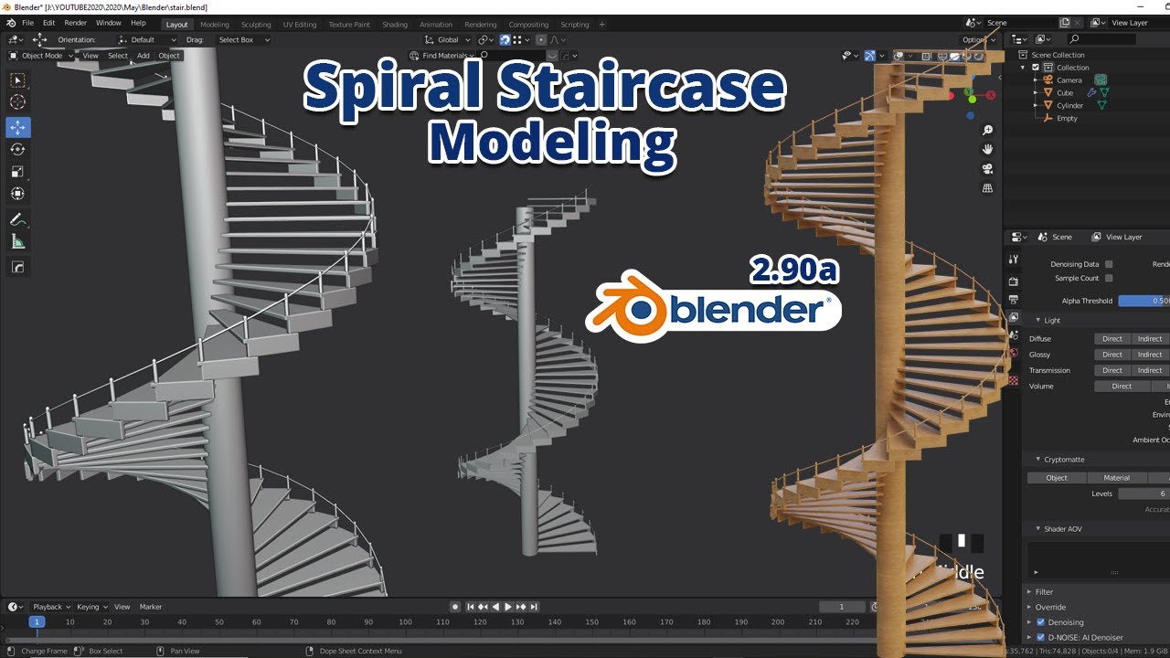 Spiral Staircase Modeling Using Array Modifier Blender 2 90 Tutorial