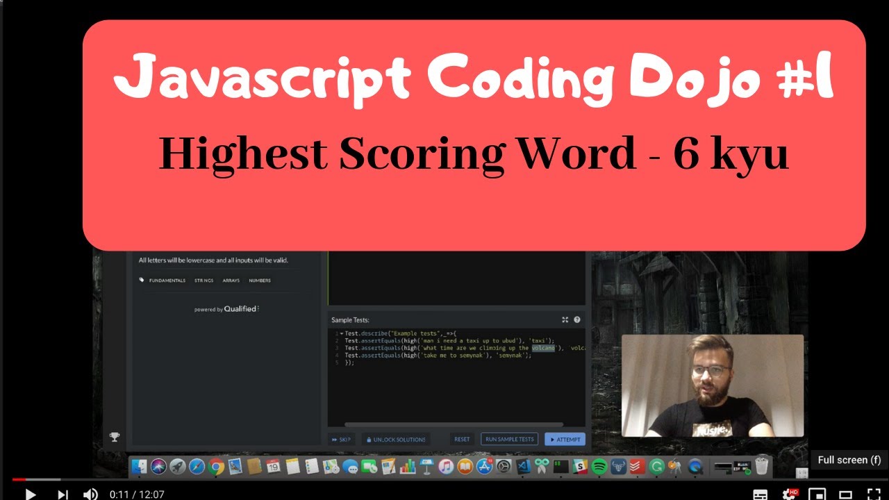 Javascript Coding Dojo 1 Highest Scoring Word 6 Kyu Youtube