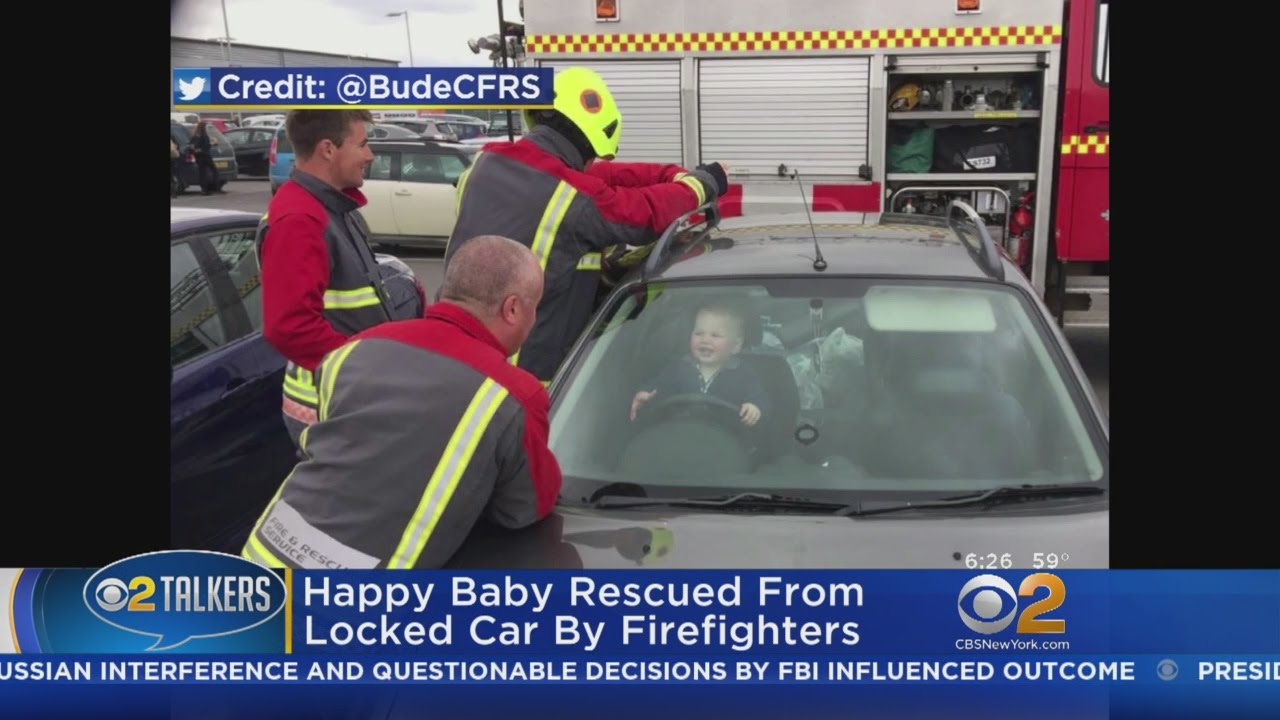 Happy Baby Rescued From Locked Car By Firefighters Youtube