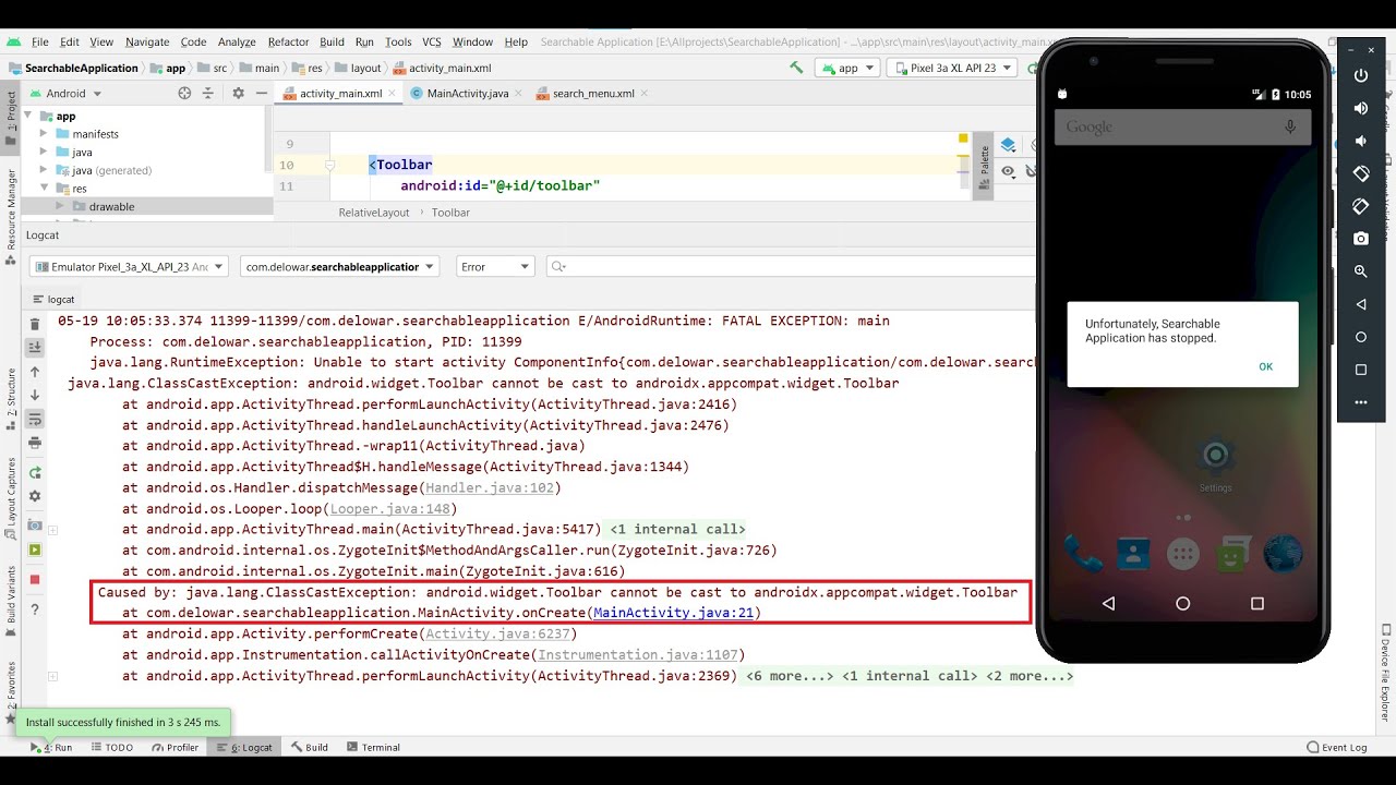 Toolbar Error In Android Studio Youtube
