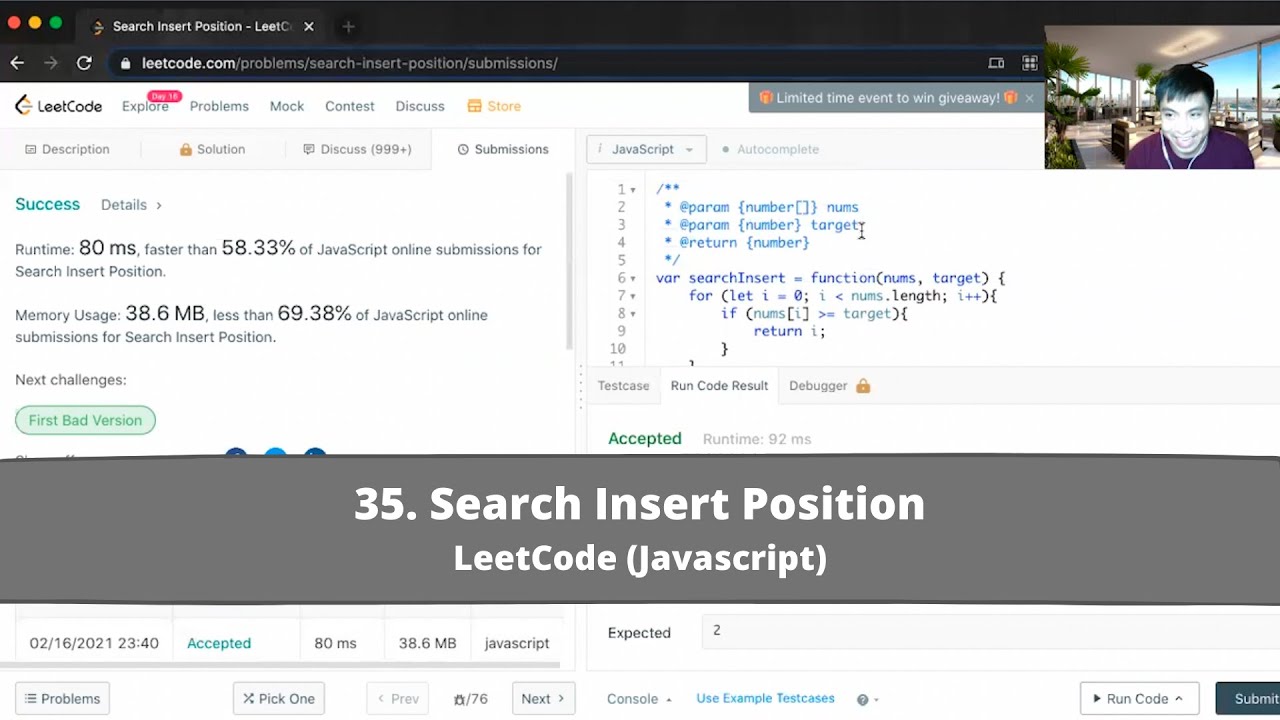 How To Solve 35 Search Insert Position On Leetcode Javascript