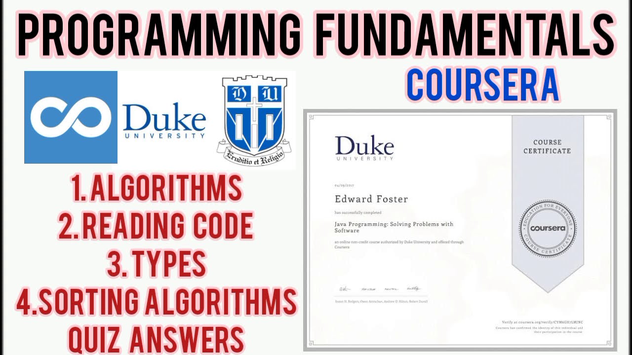 Coursera Programming Fundamentals All Quiz Answers Programming