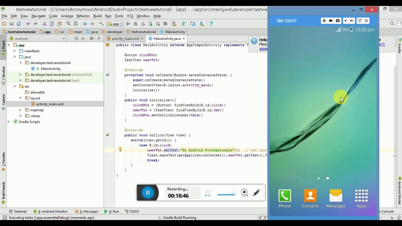 Android Studio Testview Accountguide