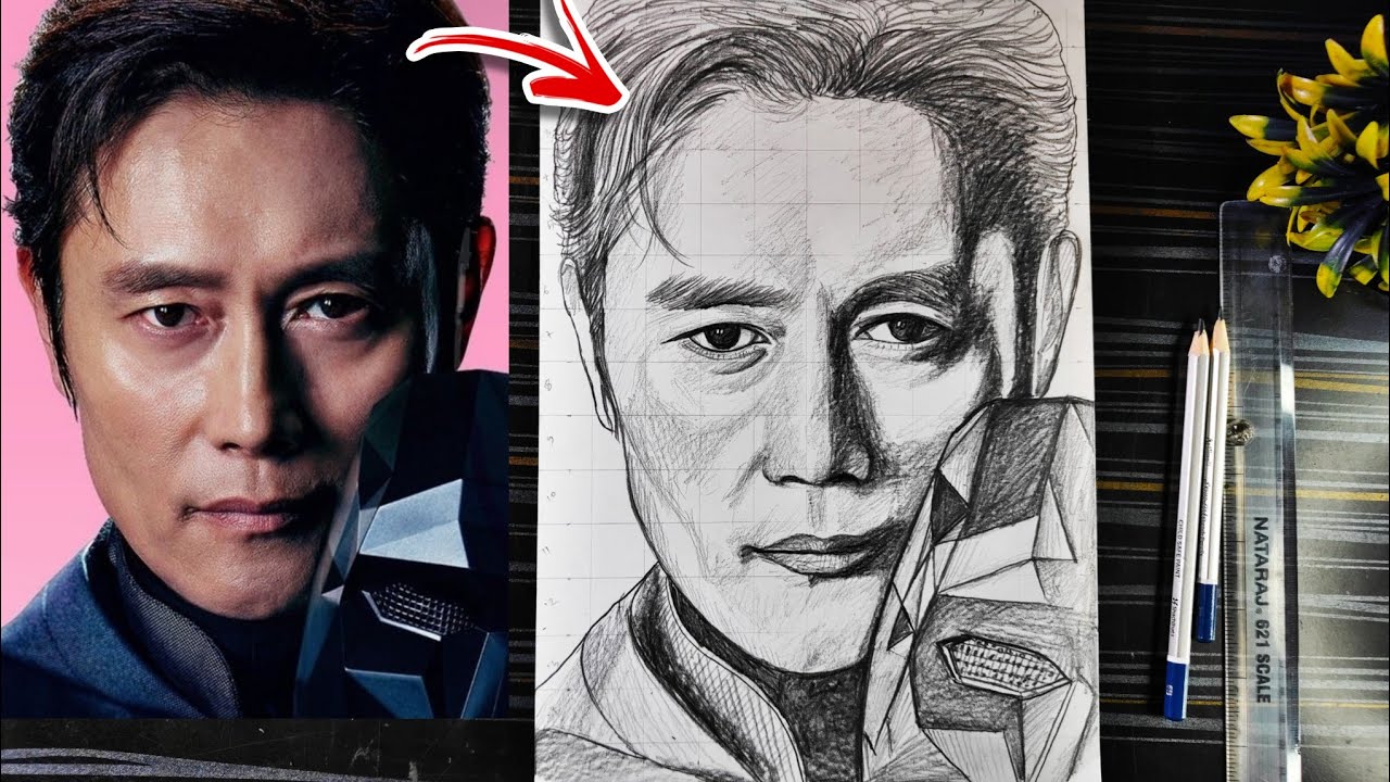 How To Draw Frontman With Mask Squid Game 2 Player 001 Hawang In Ho