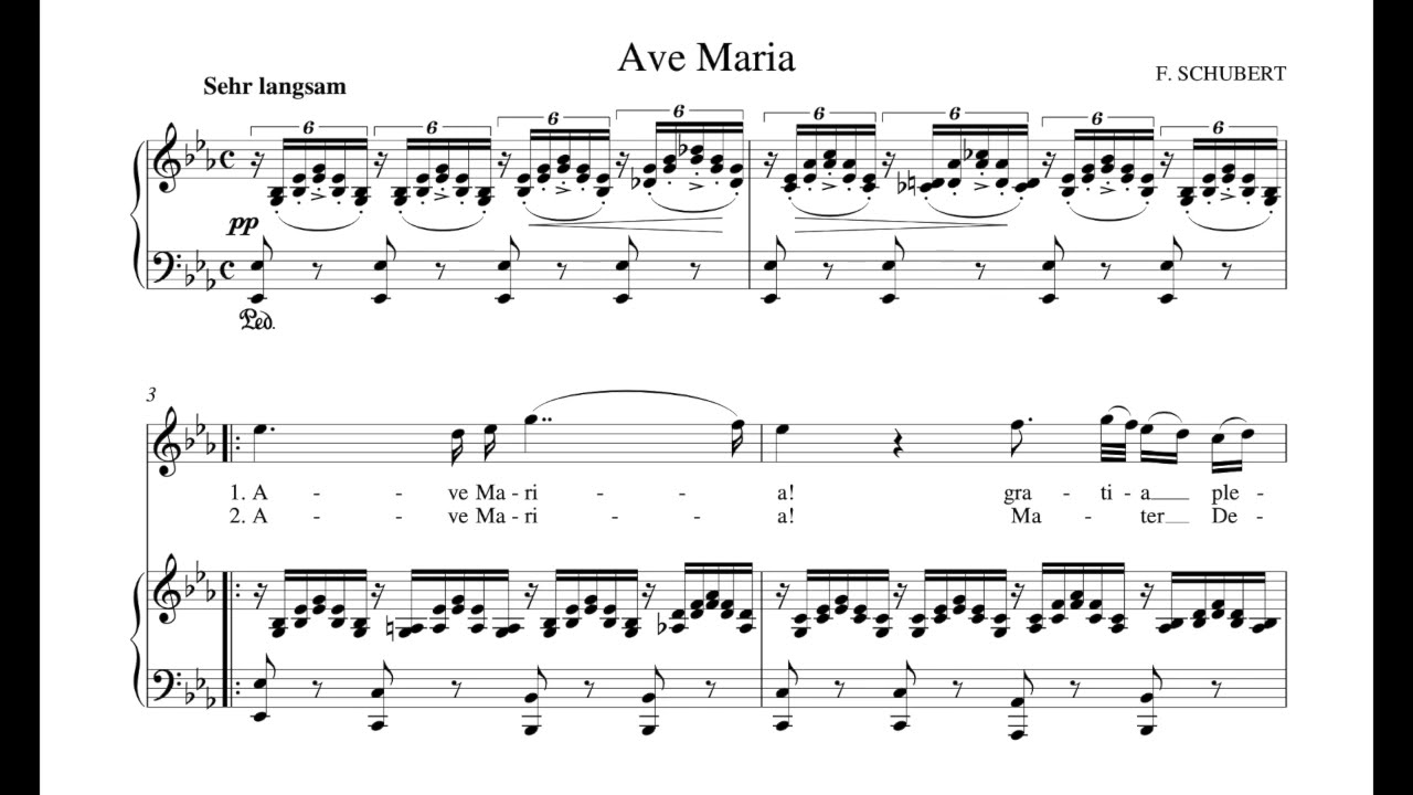 Ave Maria Franz Schubert Piano Accompaniment In Eb Major Youtube