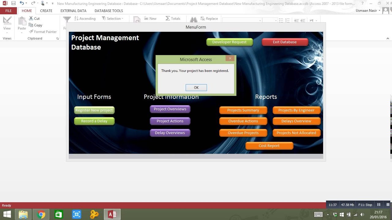 Project Management Access Database Template