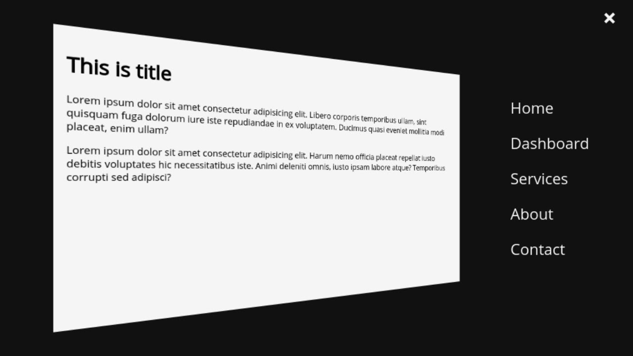 3d Offcanvas Sidebar Navigation Using Html Css Javascript Youtube