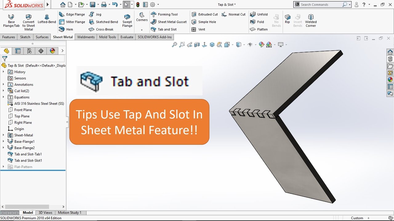 Quick Tips Tab And Slot Sheet Metal In Solidworks Youtube