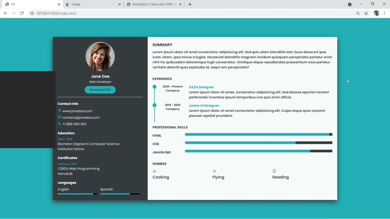 Responsive Cv Website Template Using Html Css And Javascript Youtube
