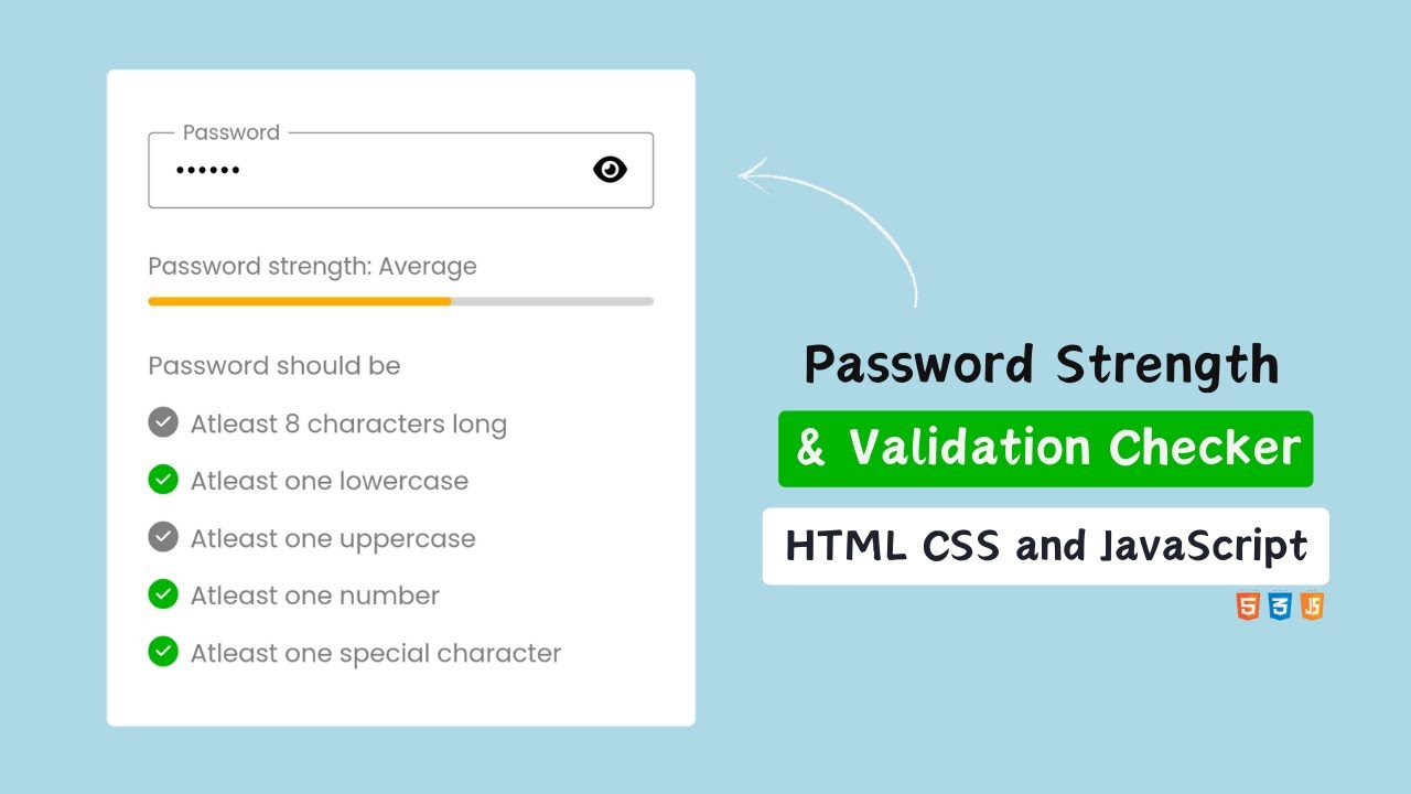 Password Strength Validation Checker In Html Css Javascript Code