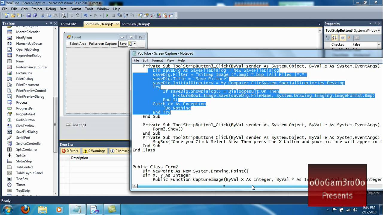 Visual Basic 2008 Tutorial Screen Capture Youtube