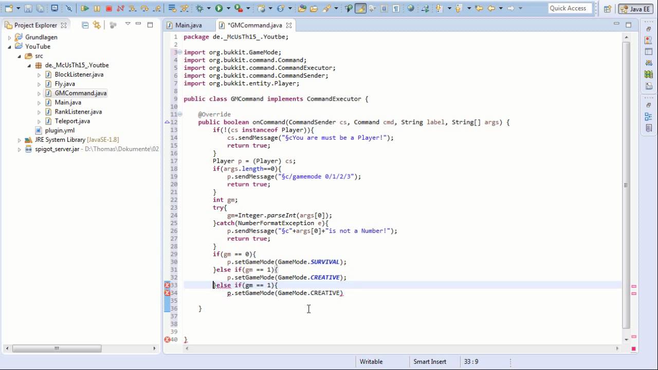 Bukkit Programmieren 6 Gm Command Speedrun Youtube