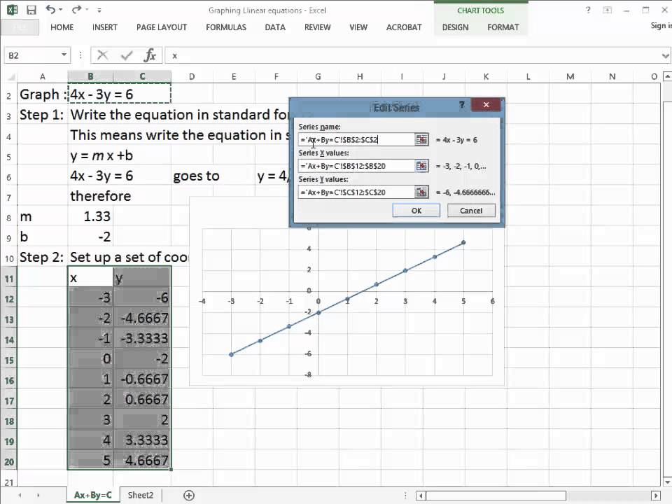 Graphing Linear Equations On Excel Youtube