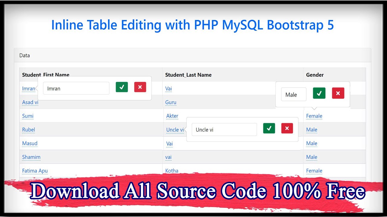 Inline Table Editing With Php Mysql Bootstrap 5 Code Hunter Youtube