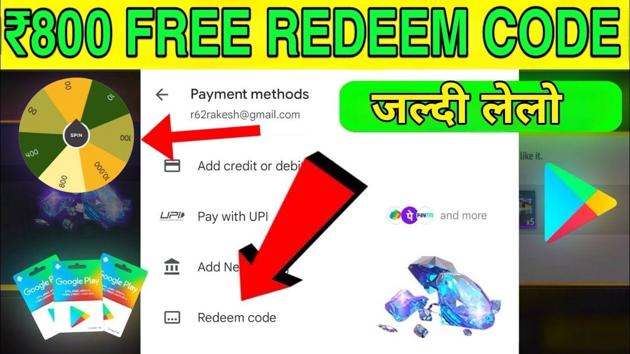 Spin Get 800 Google Play Redeem Code How To Get Free Diamonds In