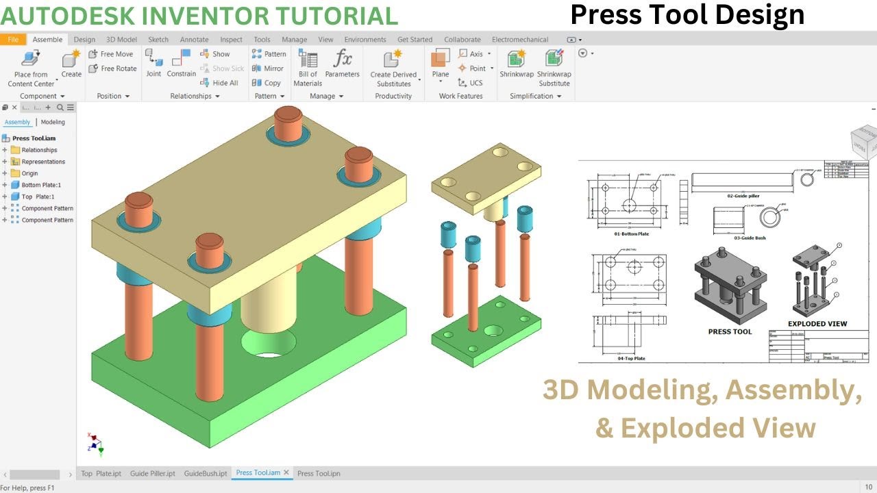 Autodesk Inventor 3d Modeling Assembly Exploded View Tutorial