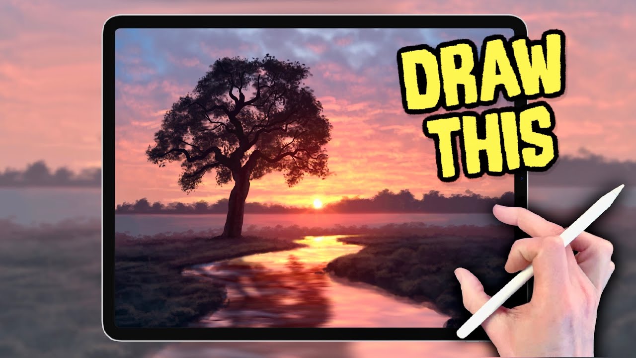 Easy Procreate Landscape Drawing Tutorial Sun River Youtube