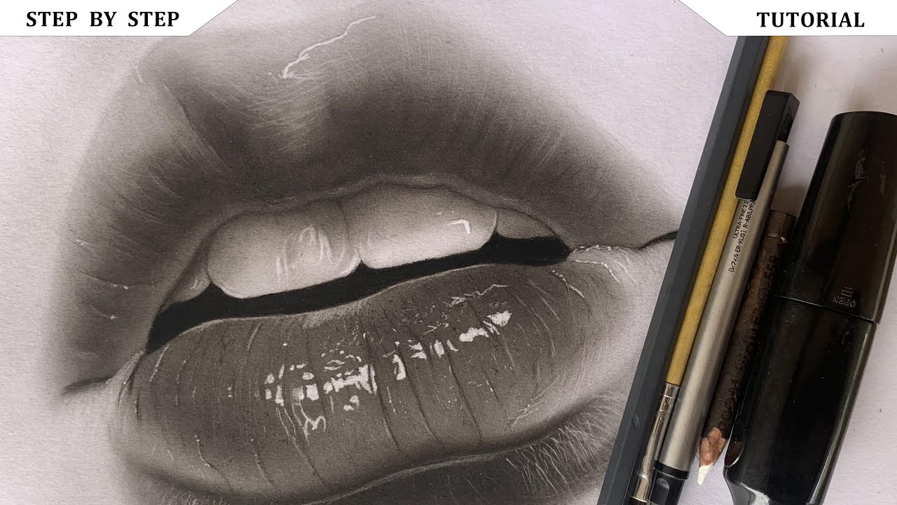 How To Draw Shade A Realistic Lips Using Powder Youtube
