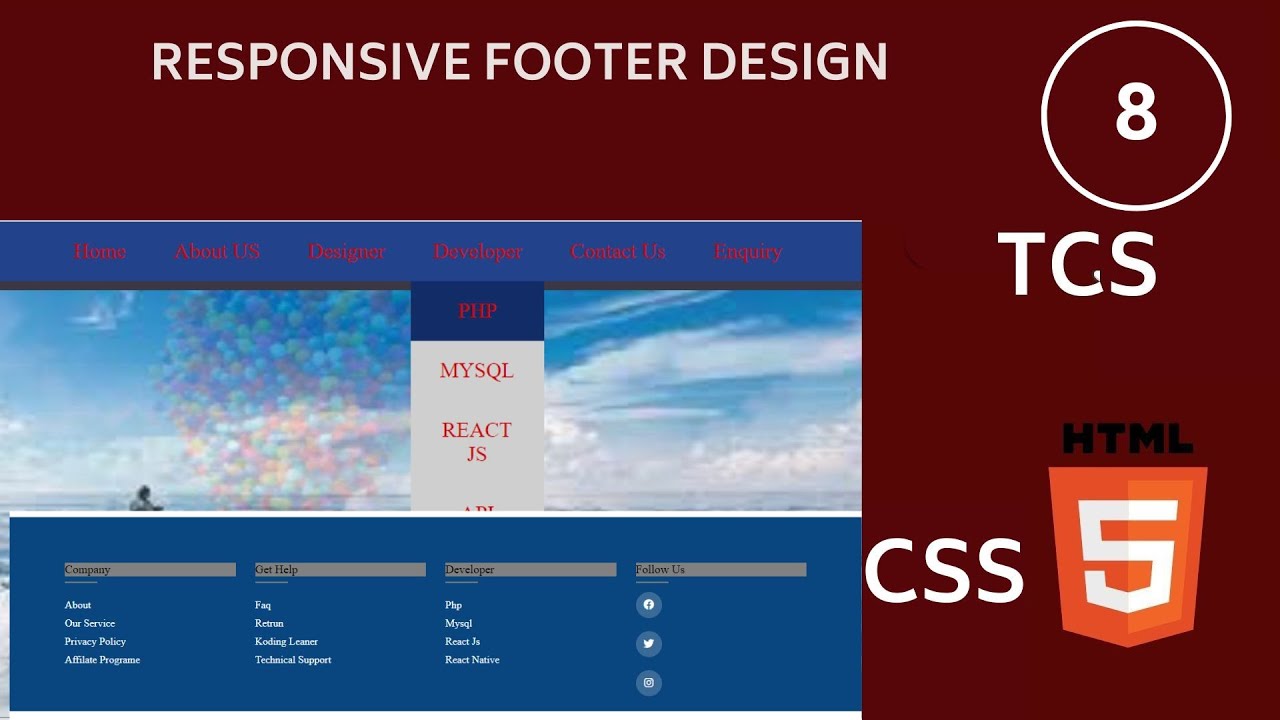 How To Make Responsive Website Footer Design Using Html And Css Step By