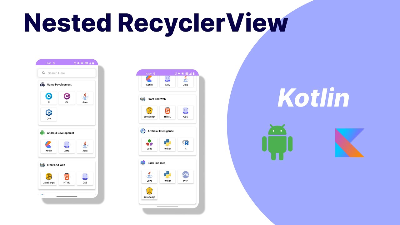 Nested Recyclerview In Kotlin Android Studio Tutorial 2022 Youtube