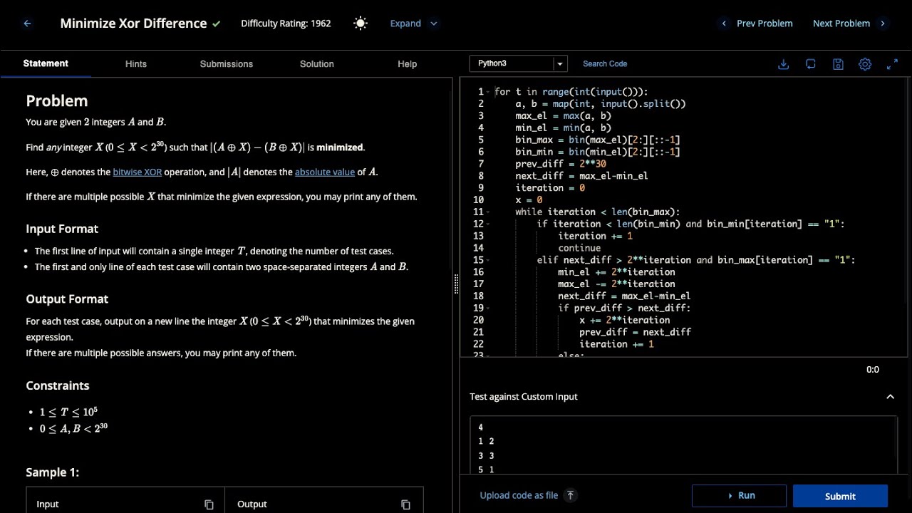Minimize Xor Difference Xordif Codechef Youtube